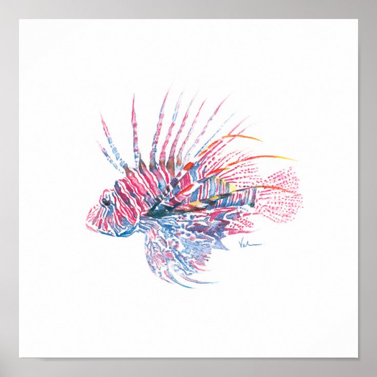 Watercolor Lionfish Art Poster | Zazzle