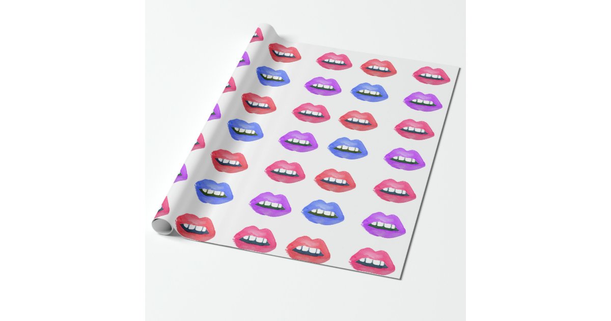 Watercolor Lips Kiss Fun Lipstick Wrapping Paper | Zazzle