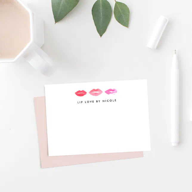 Watercolor Lips | Personalized Flat Notecards | Zazzle