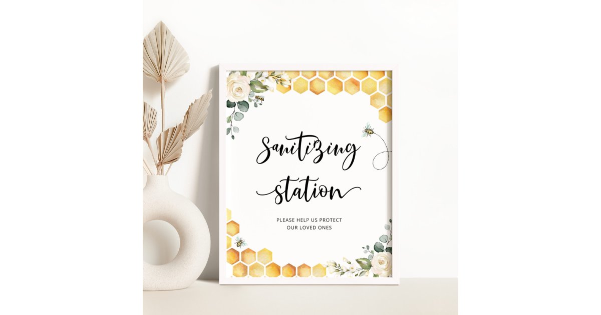 Watercolor Little bee Sanitizing Station Poster | Zazzle