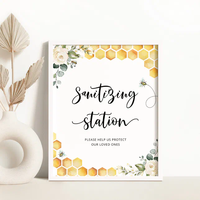 Watercolor Little bee Sanitizing Station Poster | Zazzle