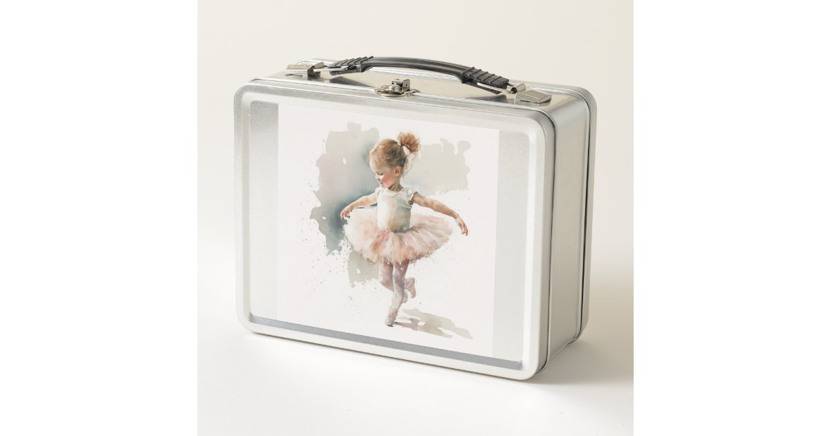 watercolor little,cute ballerina in a pink dress metal lunch box | Zazzle