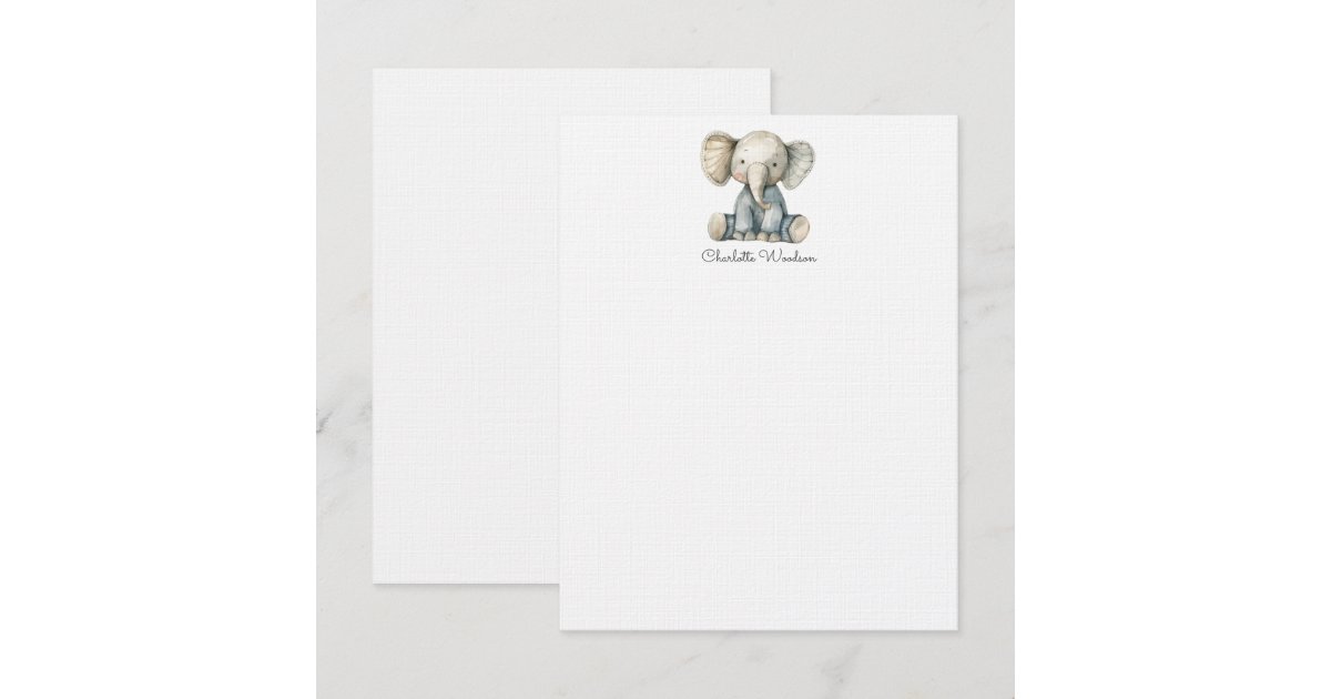 Watercolor Little Elephant Personalized Note Card | Zazzle