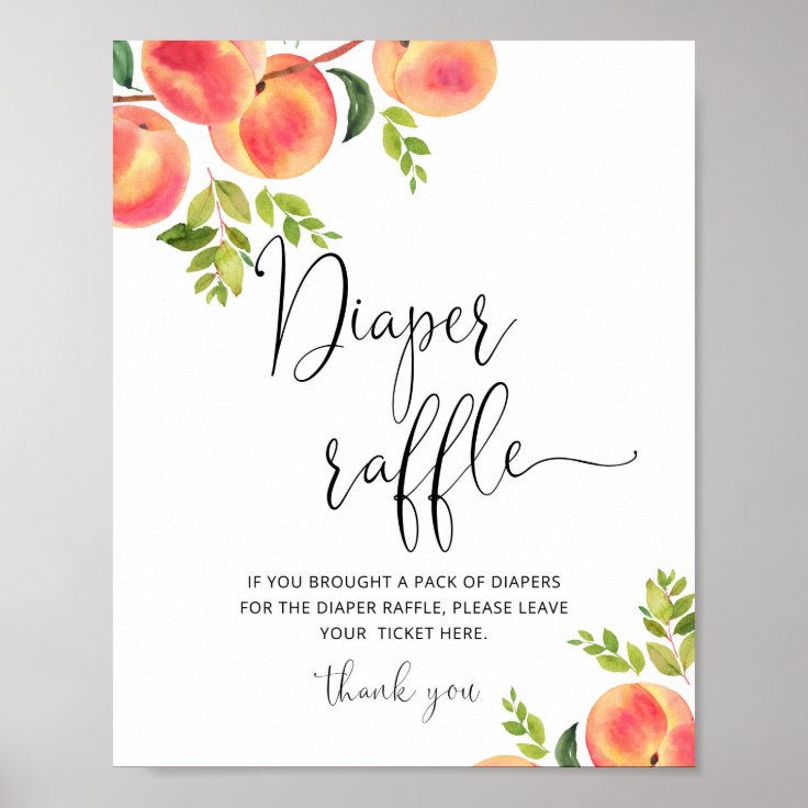 Watercolor little peach diaper raffle sign | Zazzle