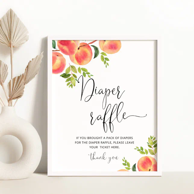 Watercolor little peach diaper raffle sign | Zazzle