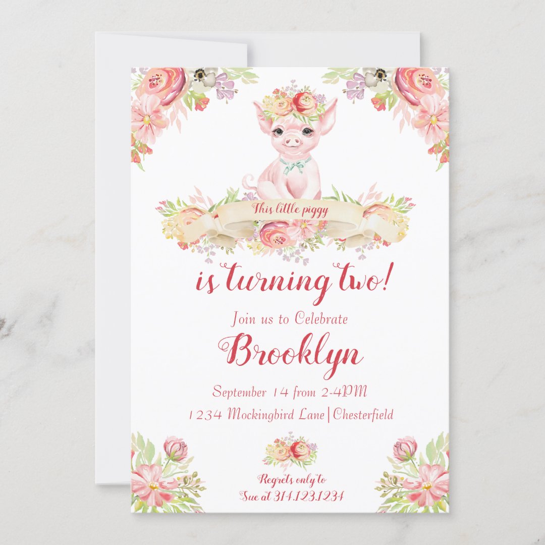 Watercolor Little Piglet Birthday Party Invitation | Zazzle