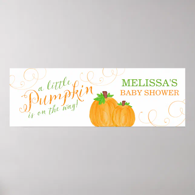 Watercolor Little Pumpkin Fall Baby Shower Poster | Zazzle