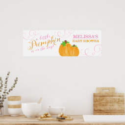 Watercolor Little Pumpkin Fall Girl Baby Shower Poster | Zazzle