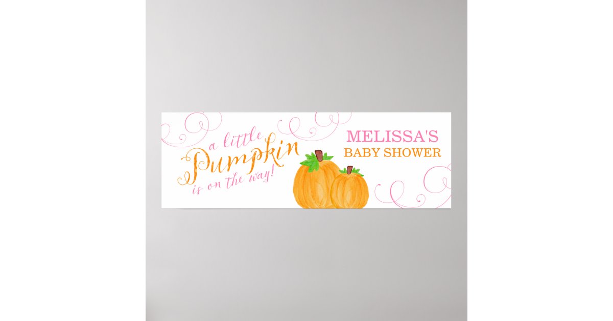 Watercolor Little Pumpkin Fall Girl Baby Shower Poster | Zazzle