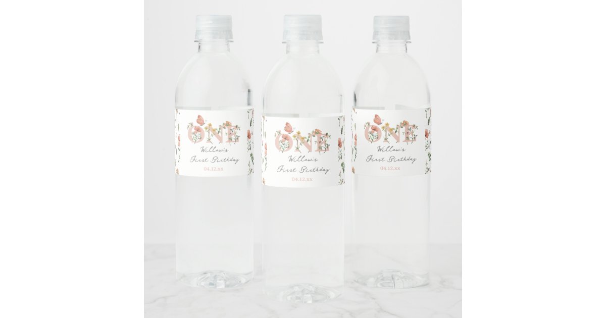 Watercolor Little Wildflower 1st Birthday Favors Water Bottle Label ...