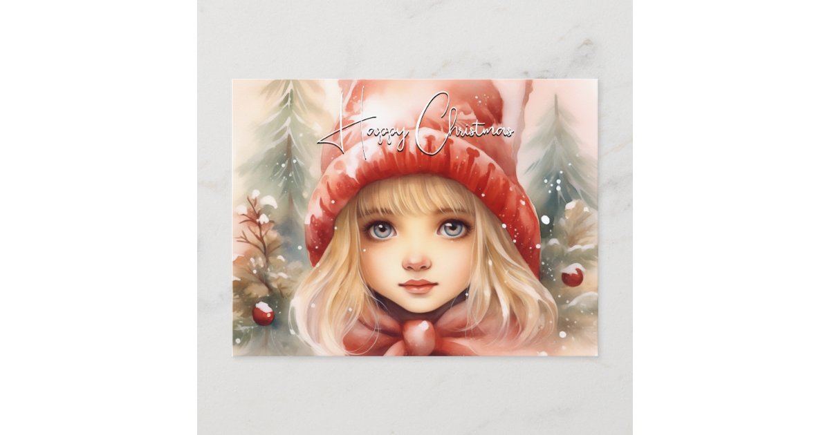 Watercolor Little Winter Fae Holiday Postcard | Zazzle