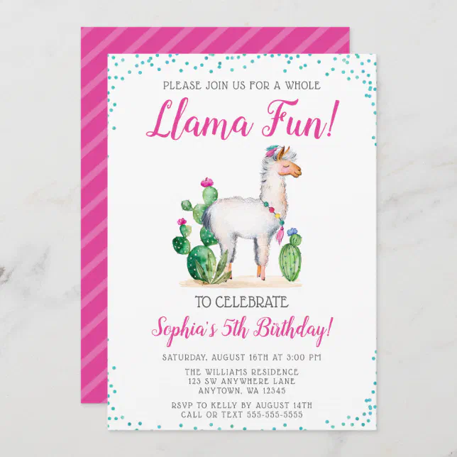 Watercolor Llama Birthday Invitations | Zazzle