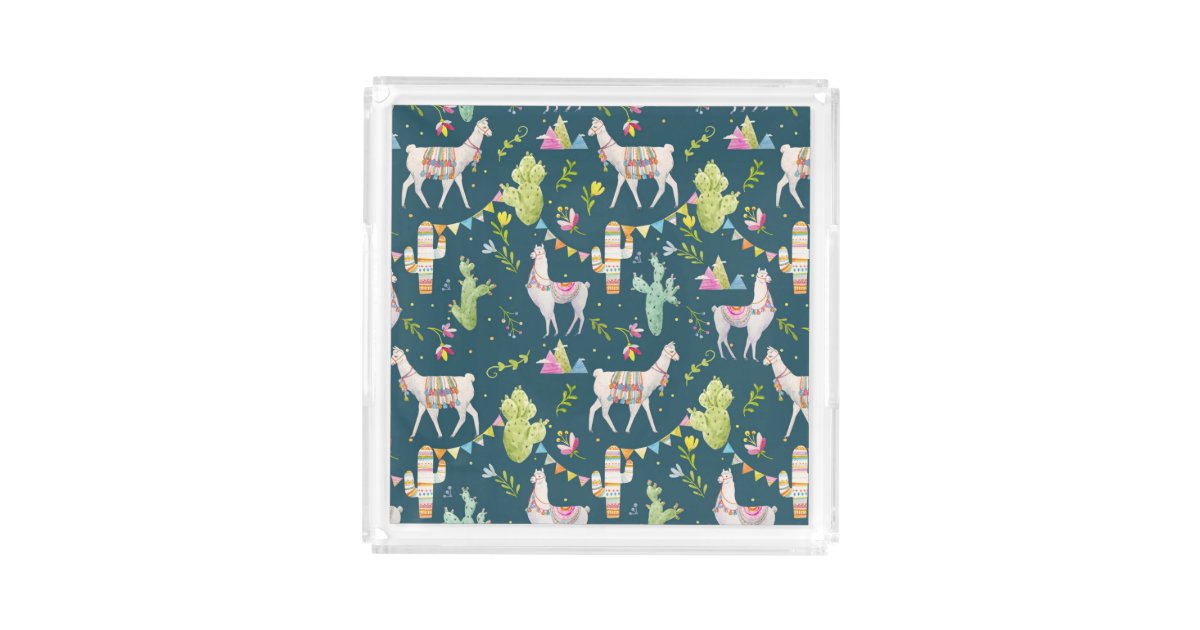 Watercolor Llama Flag Pattern Acrylic Tray | Zazzle