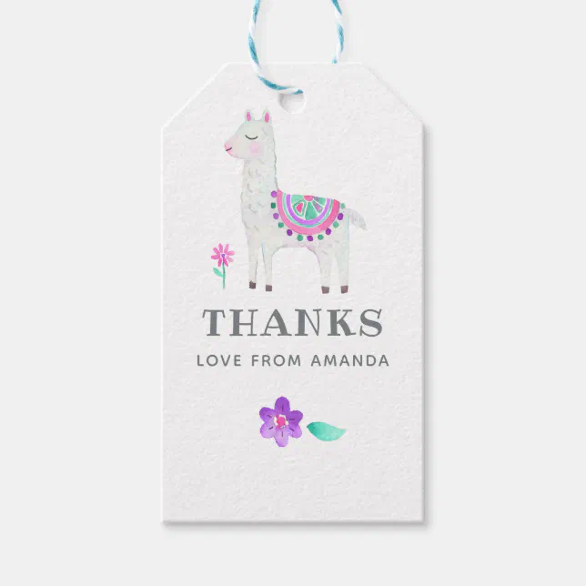 Watercolor Llama Kids Birthday Party Thank You Gift Tags | Zazzle