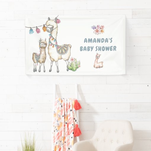 Watercolor Llama themed Baby Shower Banner | Zazzle