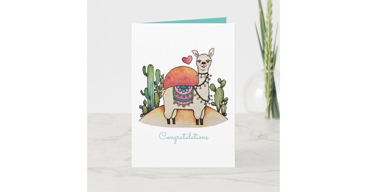 Watercolor Llama With Cactus Card | Zazzle
