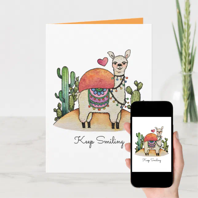Watercolor Llama With Cactus Card | Zazzle