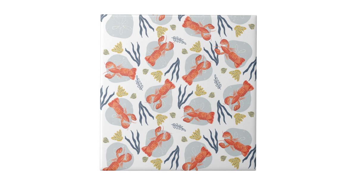 Watercolor Lobster Crustacean Beach Sand Dollars Ceramic Tile | Zazzle