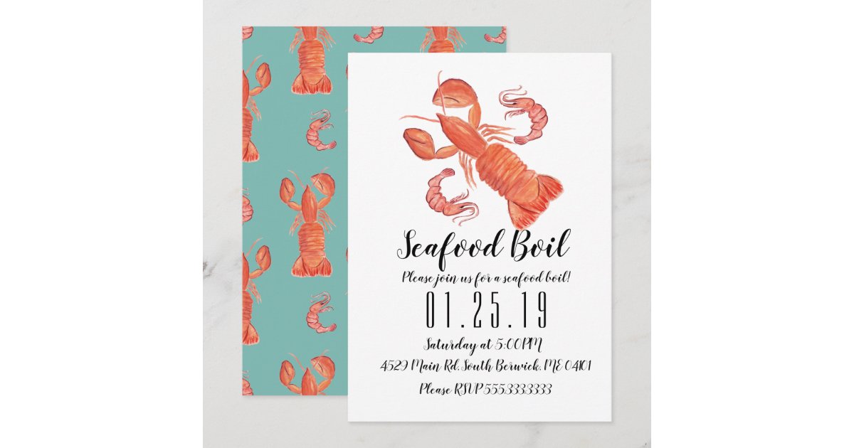 Watercolor Lobster Party Boil Shrimp Dinner Announ Announcement | Zazzle