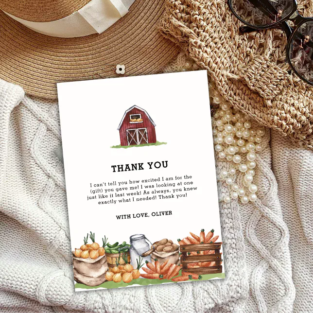 Watercolor Locally Grown Veggie Baby Shower Thank You Card | Zazzle