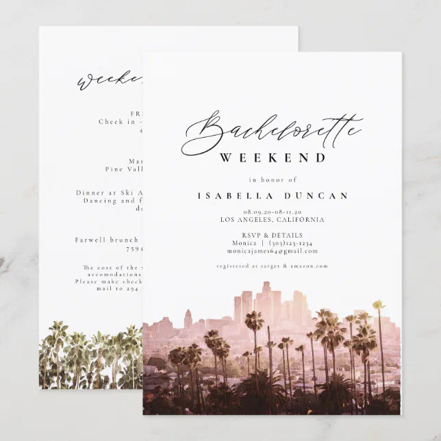 Watercolor Los Angeles California Skyline Palm Invitation | Zazzle