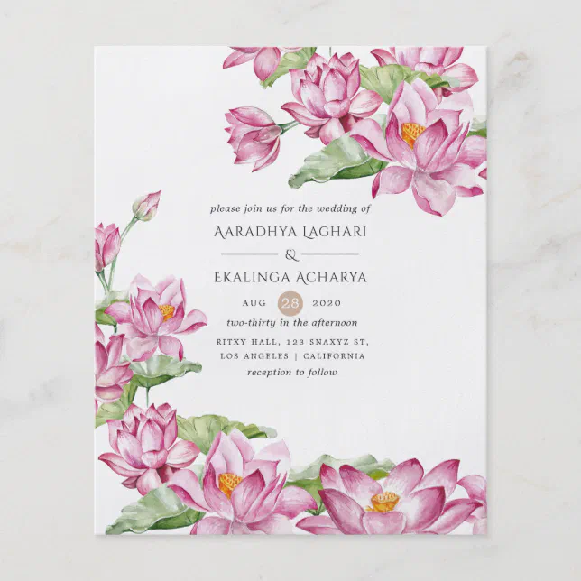 Watercolor Lotus Flower Indian Wedding Flyer | Zazzle