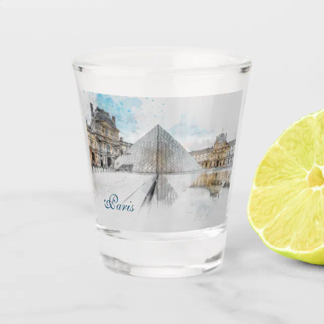 Watercolor Louvre Paris France Shot Glass – Artist | Zazzle