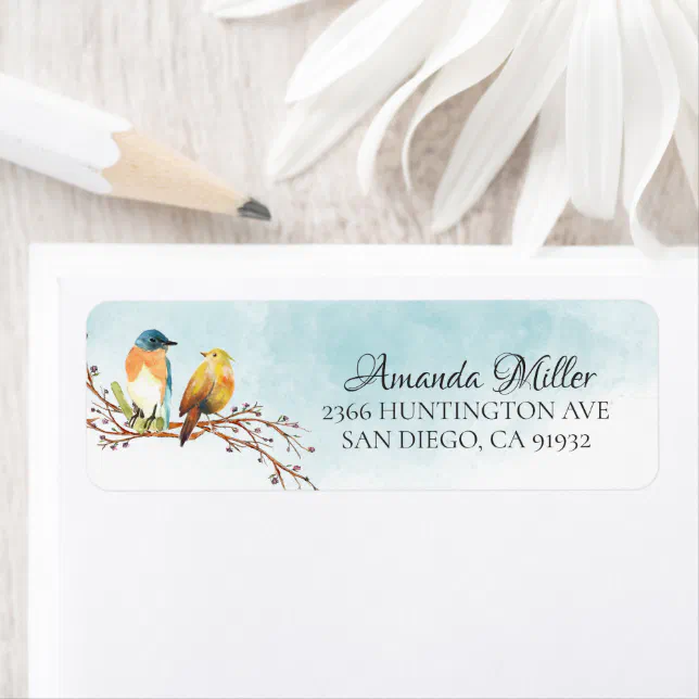Watercolor Love Birds Return address Label | Zazzle