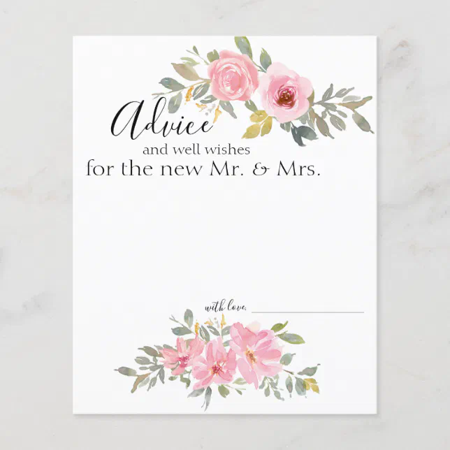 Watercolor Lush Blush Pink Floral Advice Card Zazzle