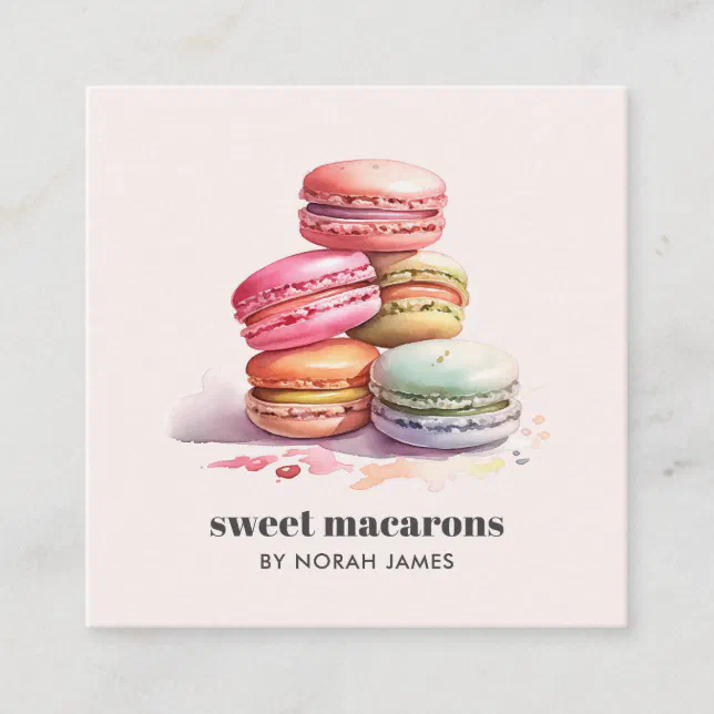 Watercolor Macarons Sweet Cake Social Icon QR CODE Square Business Card ...