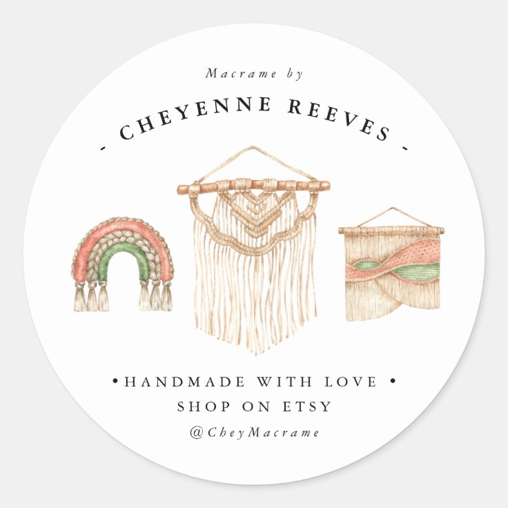Watercolor Macramé Logo | Business Stickers | Zazzle