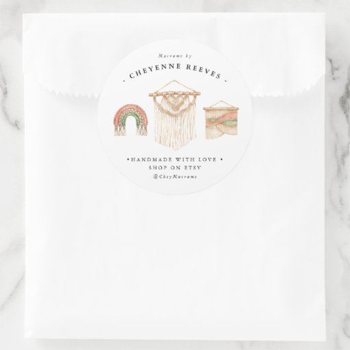 Watercolor Macramé Logo | Business Stickers | Zazzle