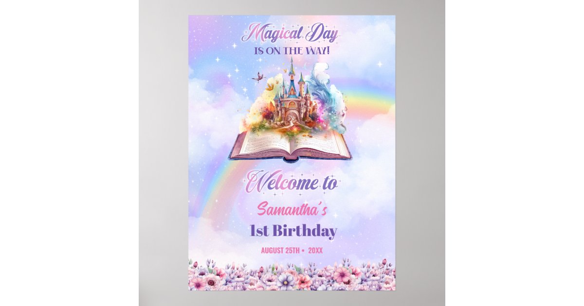 Watercolor Magical Unicorn Pastel Rainbow Birthday Poster | Zazzle