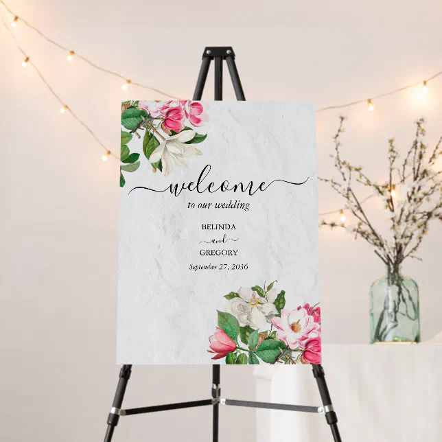 Watercolor Magnolia Flowers Wedding Welcome Sign | Zazzle