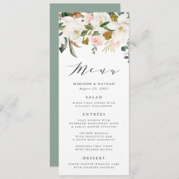 Watercolor Magnolias | Wedding Menu Card | Zazzle