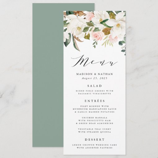 Watercolor Magnolias | Wedding Menu Card | Zazzle