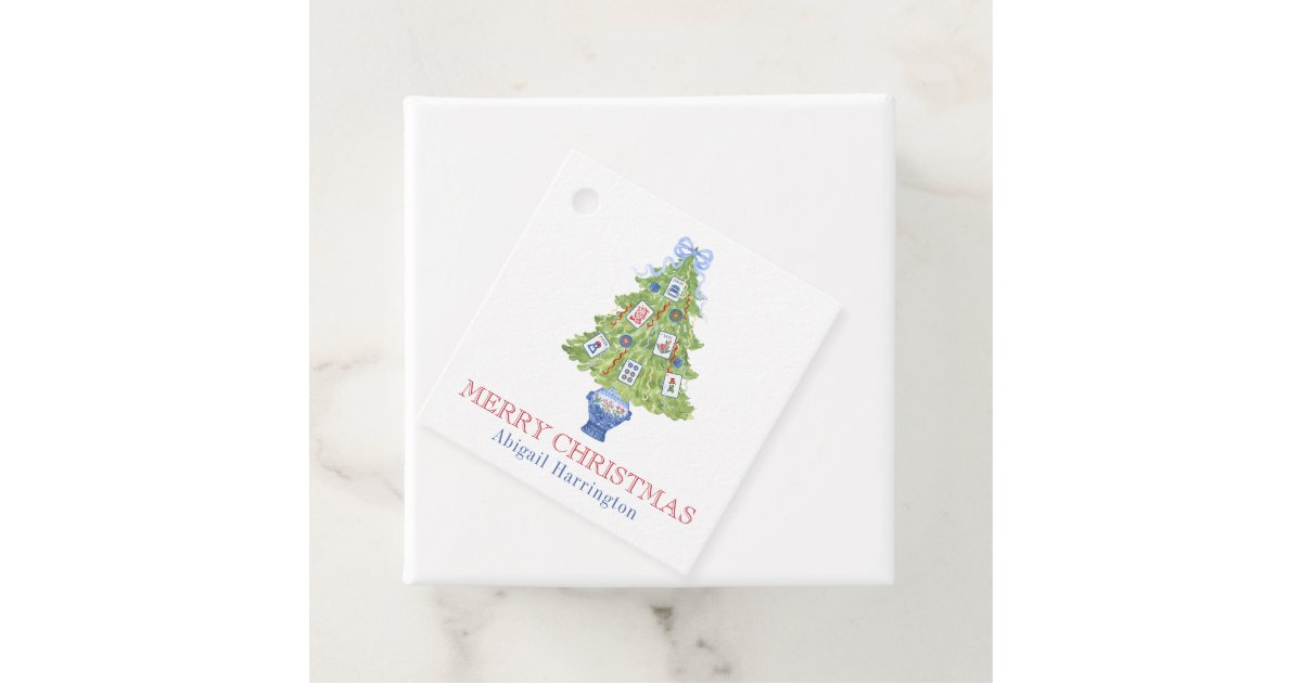 Watercolor Mahjong Christmas Tree Favor Tags | Zazzle