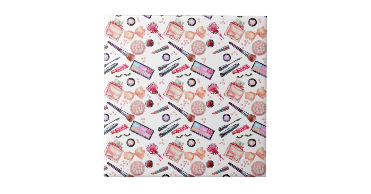 Watercolor Makeup Pattern Ceramic Tile | Zazzle