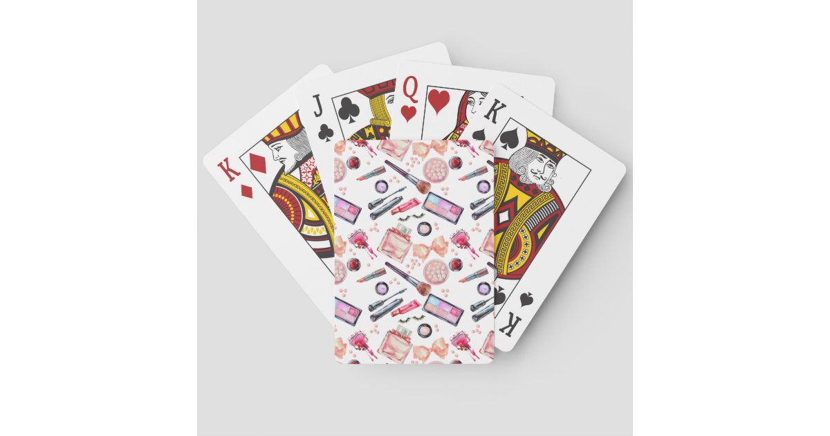Watercolor Makeup Pattern Poker Cards | Zazzle