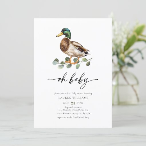 Watercolor Mallard Duck Baby Shower Invitation | Zazzle