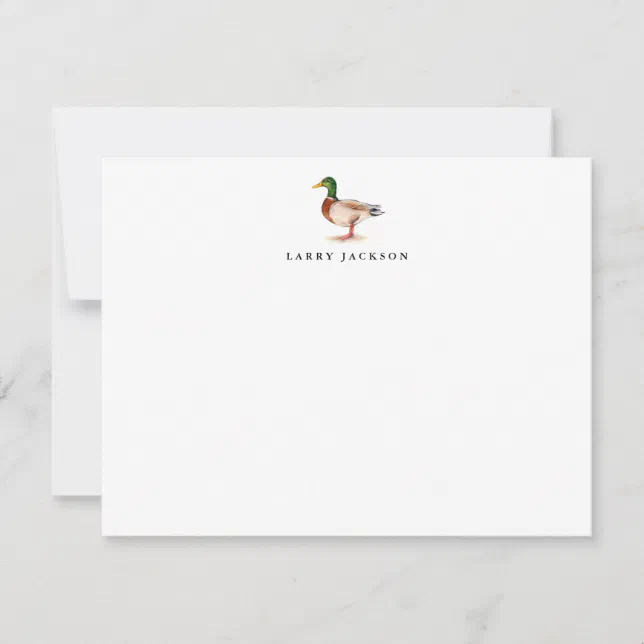 Watercolor Mallard Personalized Flat Note Card | Zazzle