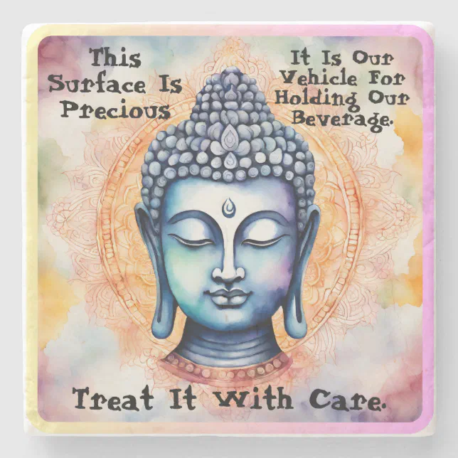 Watercolor Mandala Buddha Care Quote Stone Coaster | Zazzle