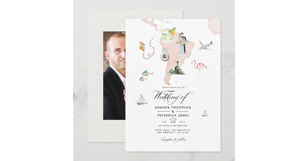 Watercolor Map of Rio Destination Wedding Photo Invitation | Zazzle