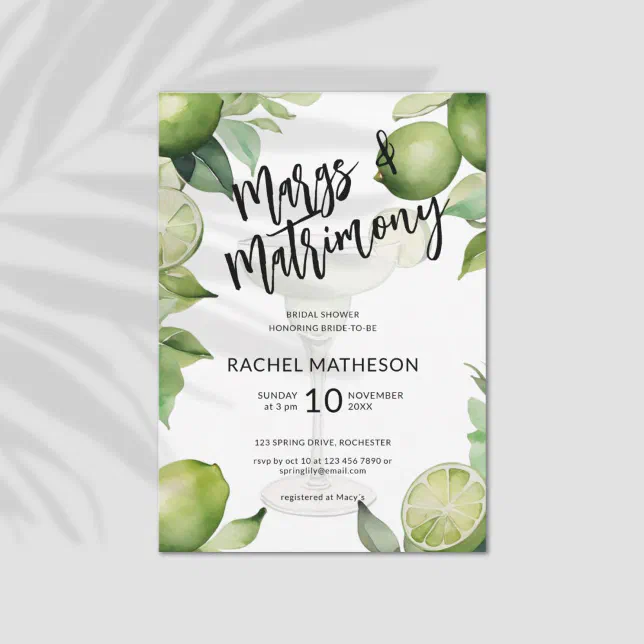 Watercolor marg and matrimony bridal shower invitation | Zazzle