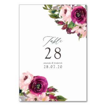 Watercolor Marsala and Blush Floral Wedding Table Number | Zazzle