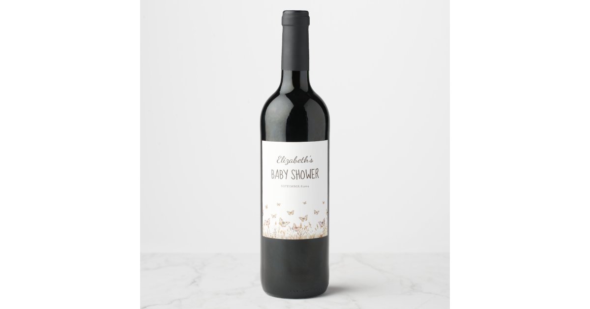 Watercolor Meadow Butterflies Wine Label | Zazzle