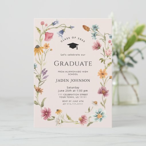 Watercolor Meadow Wildflower Boho Graduation Party Invitation | Zazzle