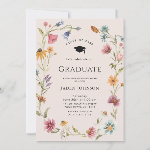 Watercolor Meadow Wildflower Boho Graduation Party Invitation | Zazzle