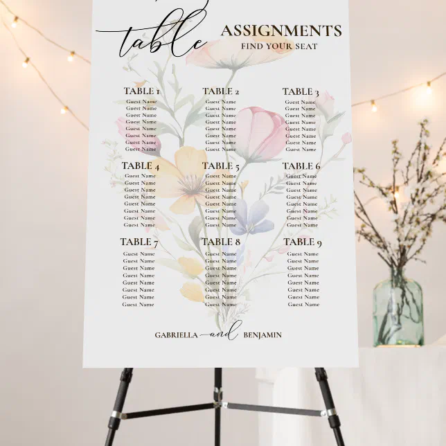 Watercolor Meadow Wildflower Wedding Seating Chart Foam Board | Zazzle