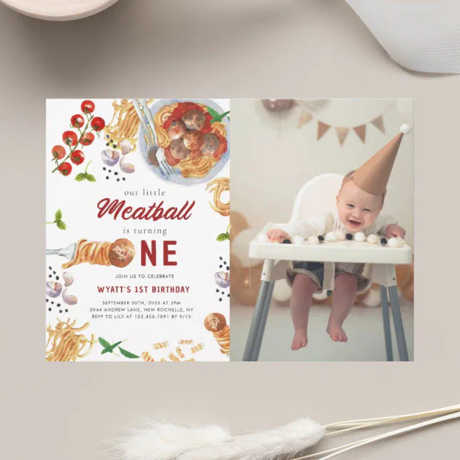 Watercolor Meatball Italian 1st Birthday Invitation | Zazzle